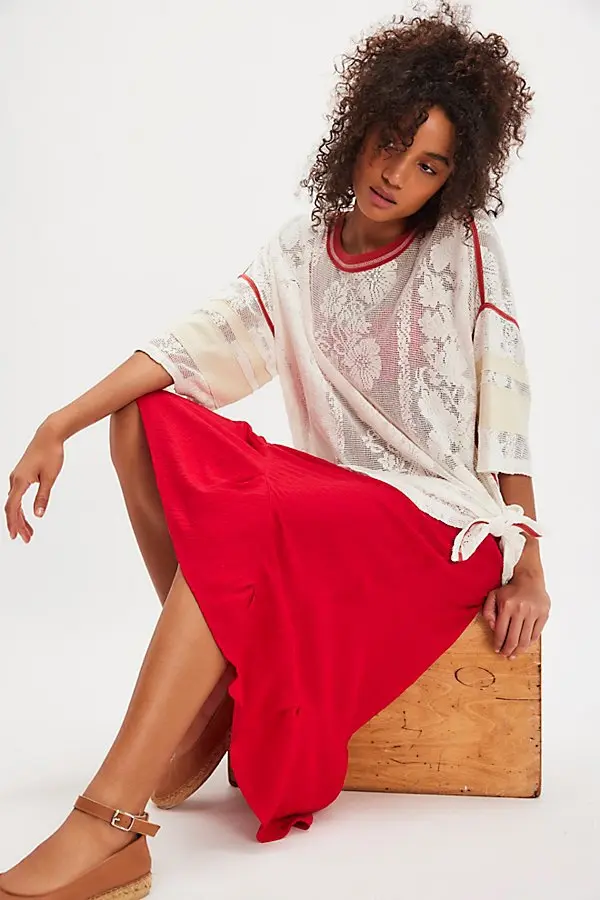 We The Free Mesh Lace Jersey Tee - Clean Ivory
