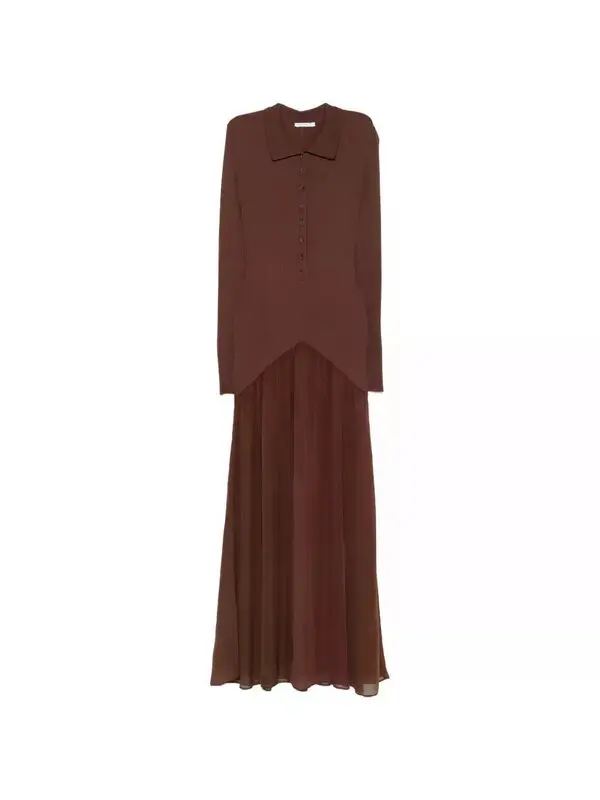 Patrizia Pepe Ribbed-knit Fluid-skirt Dress - Brown