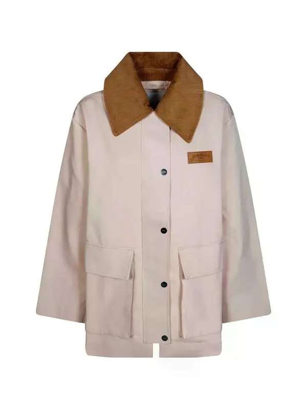 GANNI Corduroy-collar Twill Jacket - Neutrals