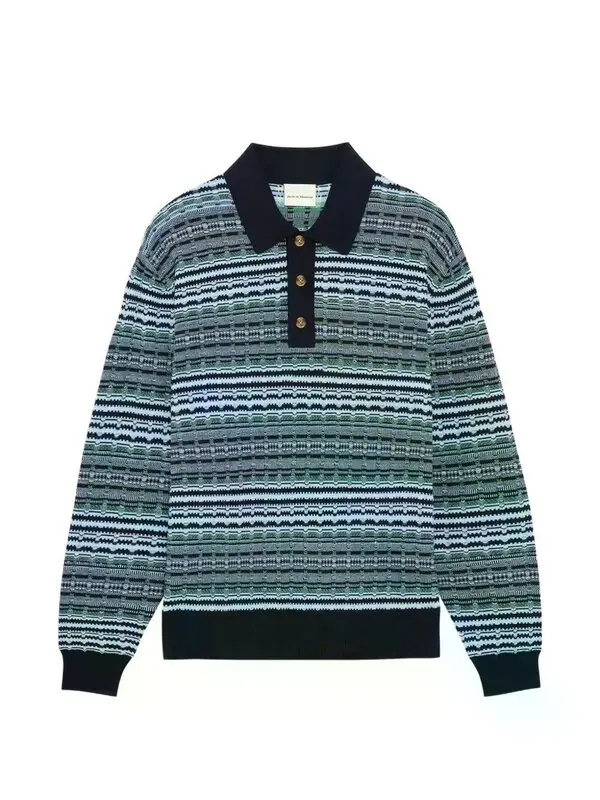 Drole De Monsieur Patterned Intarsia Knit Polo Sweater