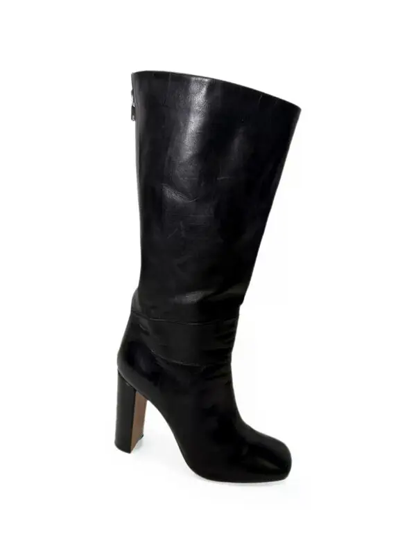 Celine Leather Square Toe Block Heel Riding Boots