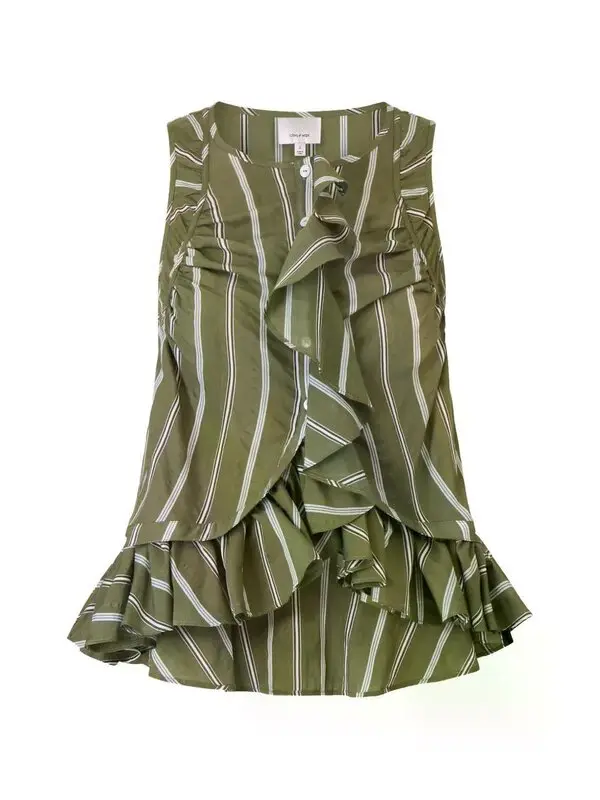 Cinq À Sept Azura Ruffled Striped Top - Green