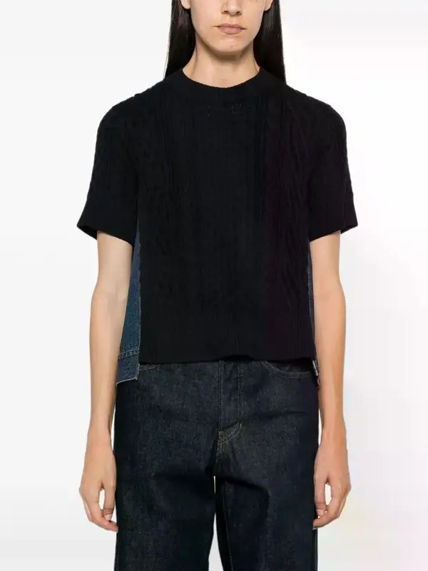 Sacai Cable-knit Denim-panel Sweater - Blue