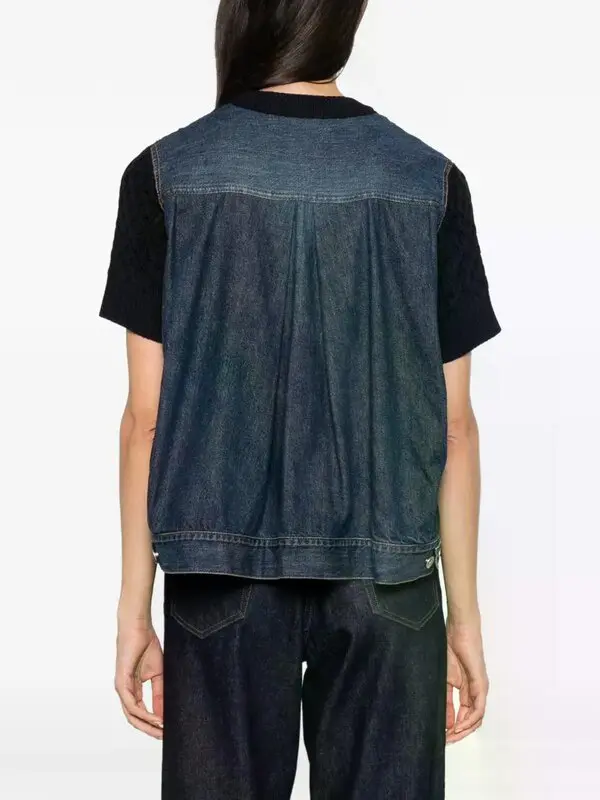 Sacai Cable-knit Denim-panel Sweater - Blue