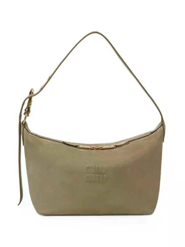 Miu Miu Spirit Logo-embossed Suede Shoulder Bag - Neutrals