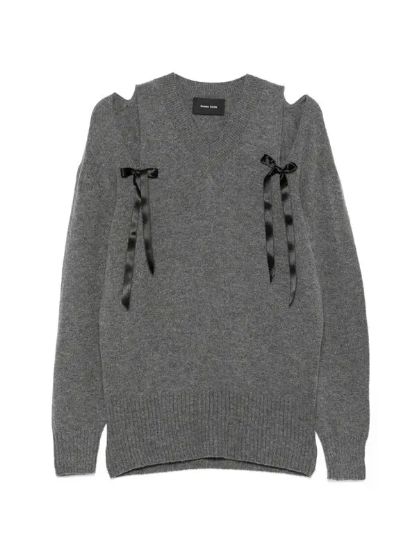 Simone Rocha Bow-embellished Cold-shoulder Sweater - Grey