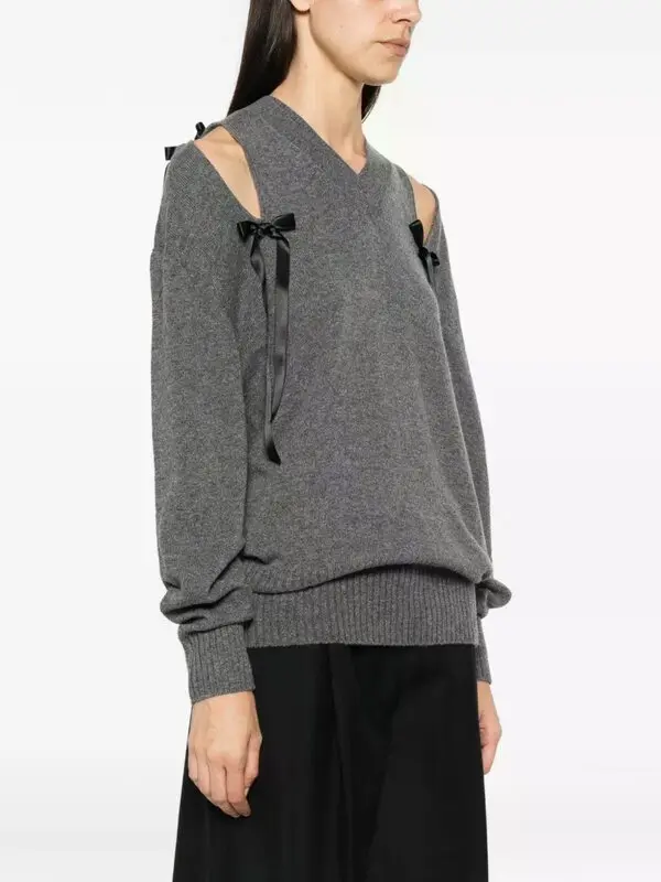 Simone Rocha Bow-embellished Cold-shoulder Sweater