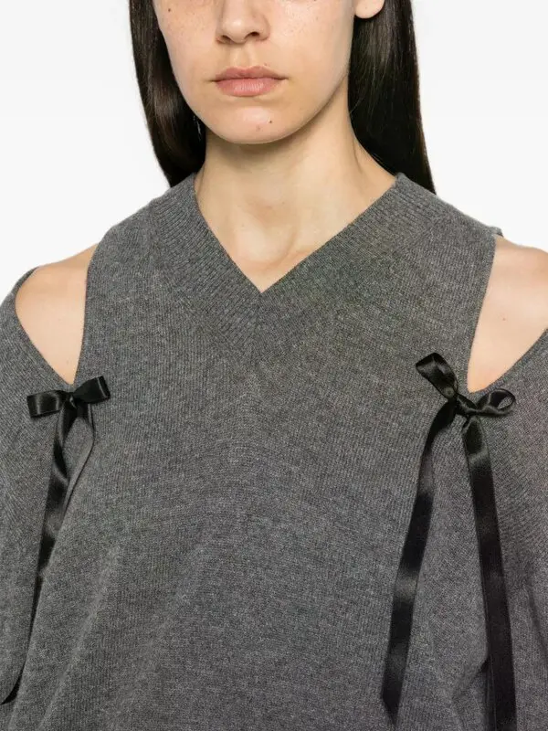 Simone Rocha Bow-embellished Cold-shoulder Sweater