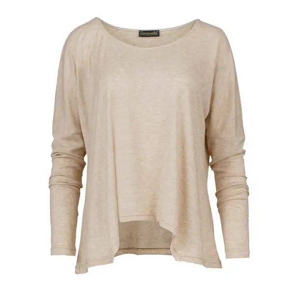 CONQUISTA Melange Knit Handkerchief Hem Top - Beige