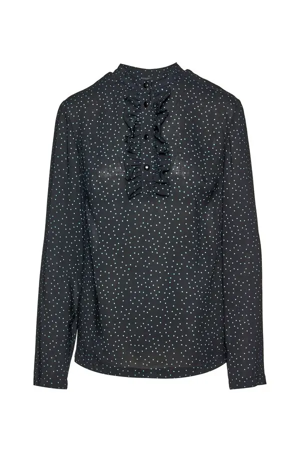 CONQUISTA Polka Dot Blouse With Ruffle Detail - Black