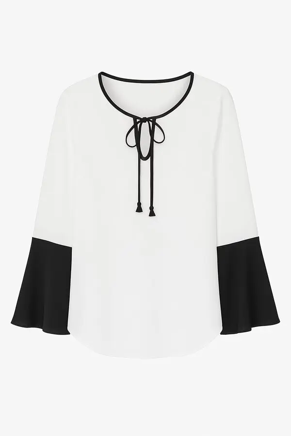 CONQUISTA Fashion Ecru Top With Contrast Detail - Beige