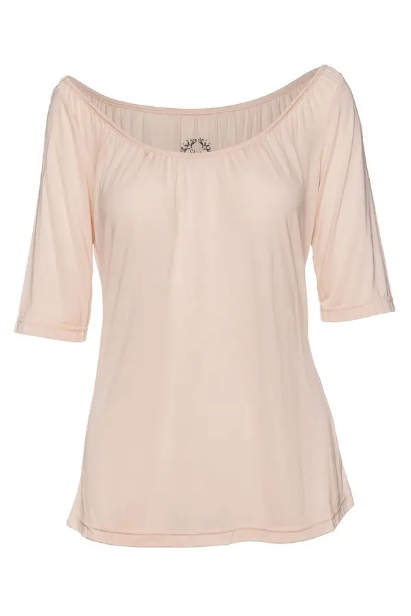 CONQUISTA Elbow Sleeve Light Pink Top - Orange
