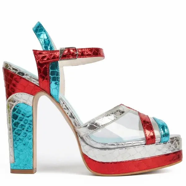 TERRY DE HAVILLAND Deco Platform Block Heels - Red/blue/silver
