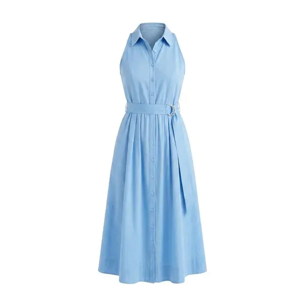 Yumi Kim Sleeveless Collared Belted Midi Shirt Dress
