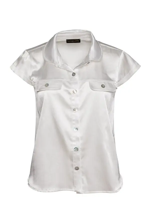 CONQUISTA Neutrals Ecru Cap Sleeve Shirt - Beige