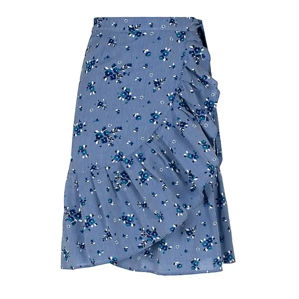 CONQUISTA Floral Wrap Ruffle Skirt - Blue
