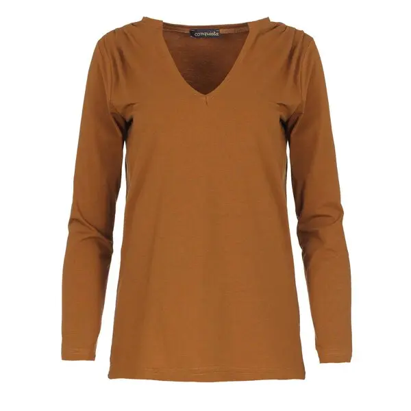 CONQUISTA Chocolate Jersey V Neck Top