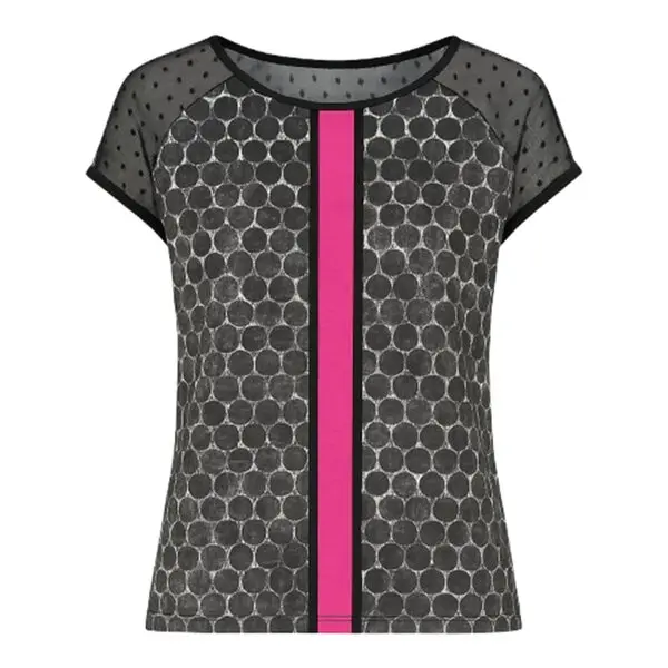 CONQUISTA Chic Printed Viscose Front Jersey Top With Contrasting Back & Mesh Shoulders - Grey