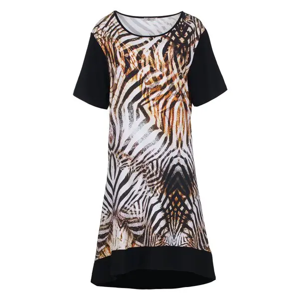 CONQUISTA Short Sleeve Tiger Print Dress Plus Size - Black