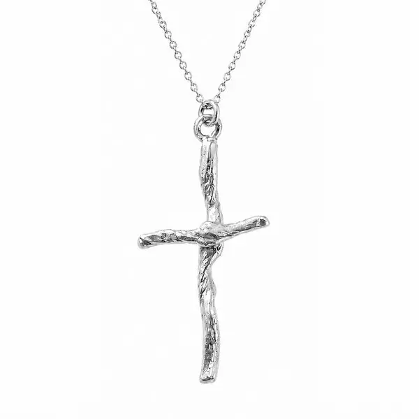 MOTHER NATURE JEWELRY Cross Necklace, Handmade Olive Tree Branch Pendant Nature Jewelry, Sterling - Silver