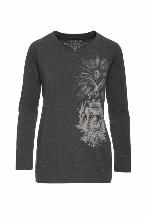 CONQUISTA Round Neckline Dark Print Top