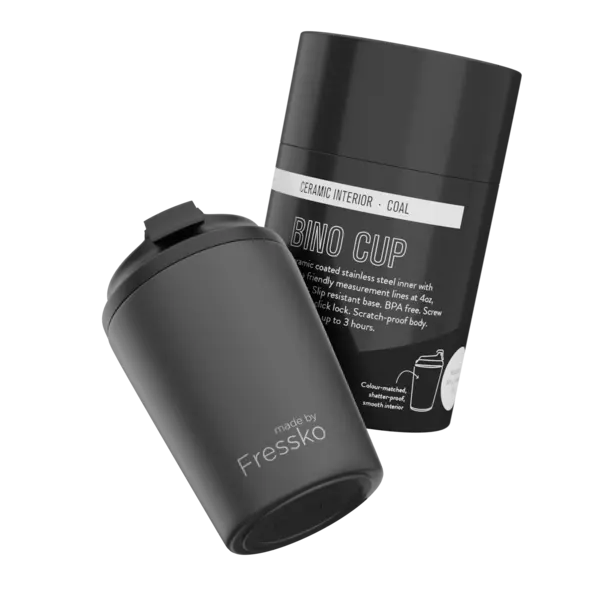 Fressko Bino 8oz / 227ml Reusable Coffee Cup, Ceramic Coal