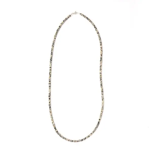 Shar Oke Black / Neutrals / Silver Dainty Dalmatian Jasper Necklace - Black/silver