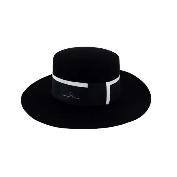 CHANEL JOAN ELKAYAM Handmade Wool Wide Brim Boater Hat - Black