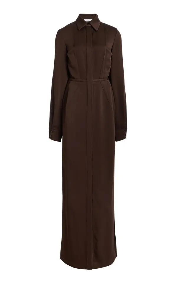 Michael Kors Techno Satin Maxi Dress With Slit Sleeves - Brown