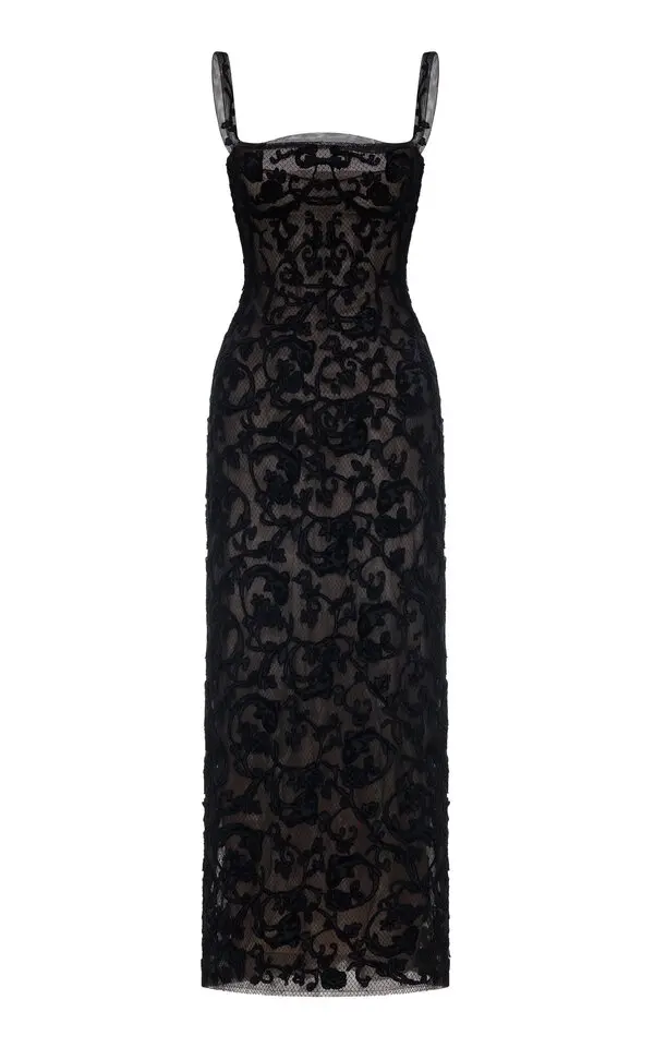 MONTSAND Straight-neck Bodice Midi Dress