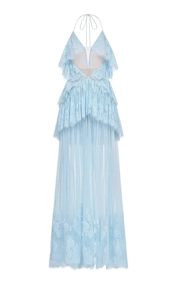 MONTSAND Tiered Mesh Maxi Dress - Blue