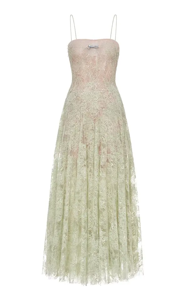 MONTSAND Straight-neck Cotton-blend Pleated Midi Dress - Light Wash