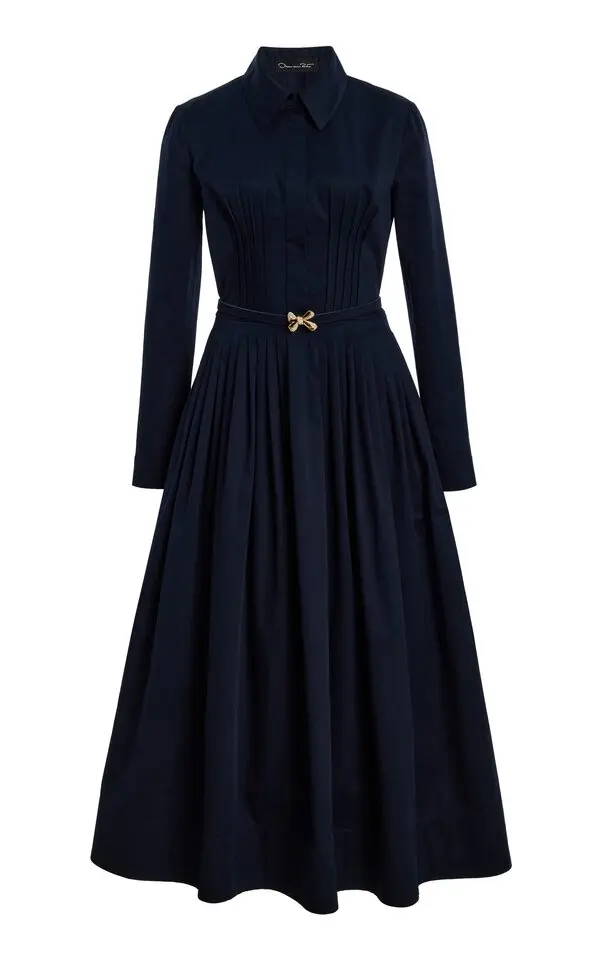 Oscar De La Renta Collared Stretch-twill Midi Dress - Navy