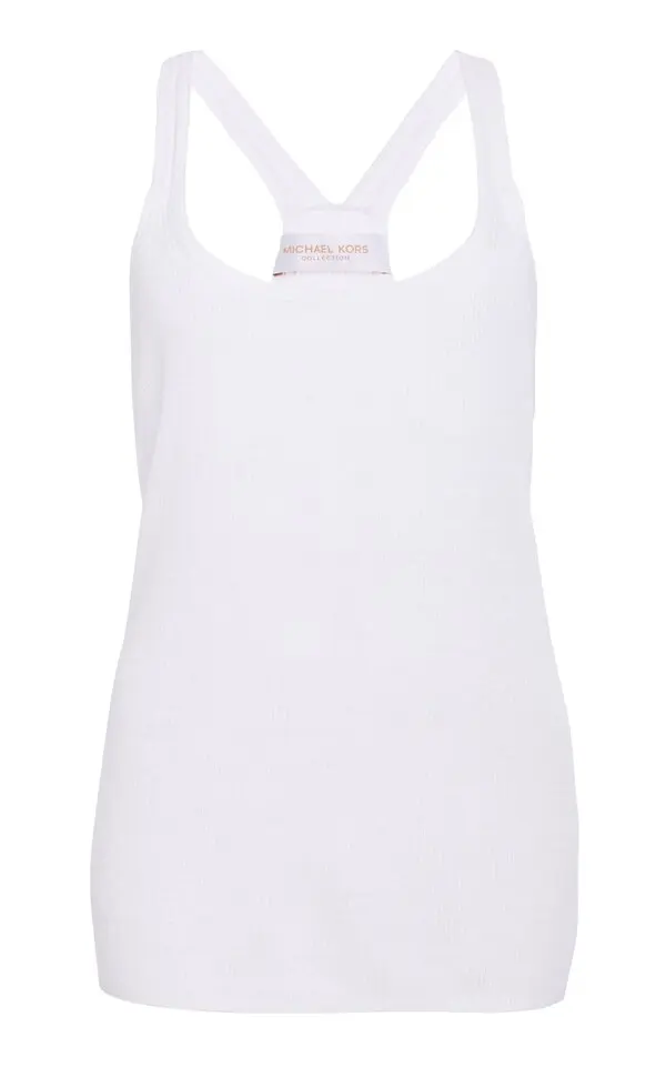 Michael Kors Ribbed Superfine Linen-cotton Tank Top - White