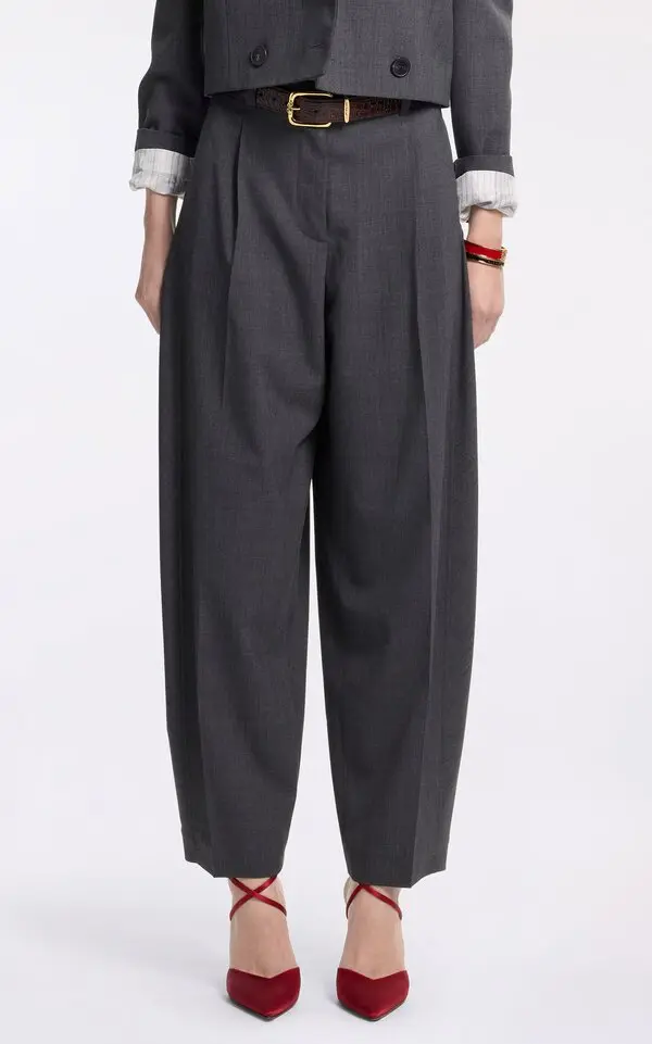 Elie Saab Pleated Wool-blend Straight-leg Pants - Grey