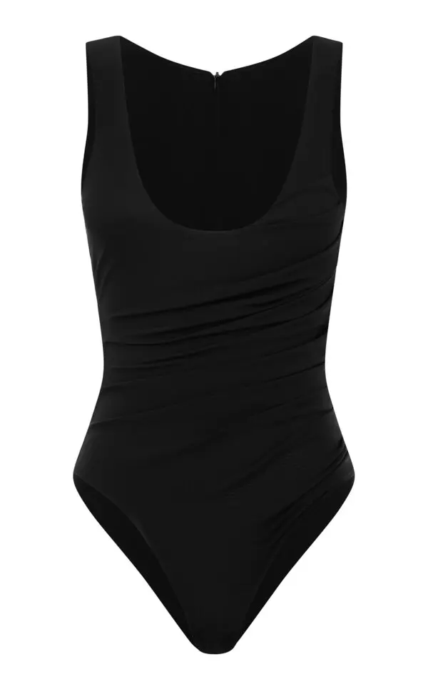 Alex Perry Ruched Singlet Bodysuit In Power Mesh - Black