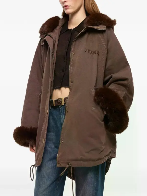 Pinko Hooded Faux-fur Trimmed Cotton Coat