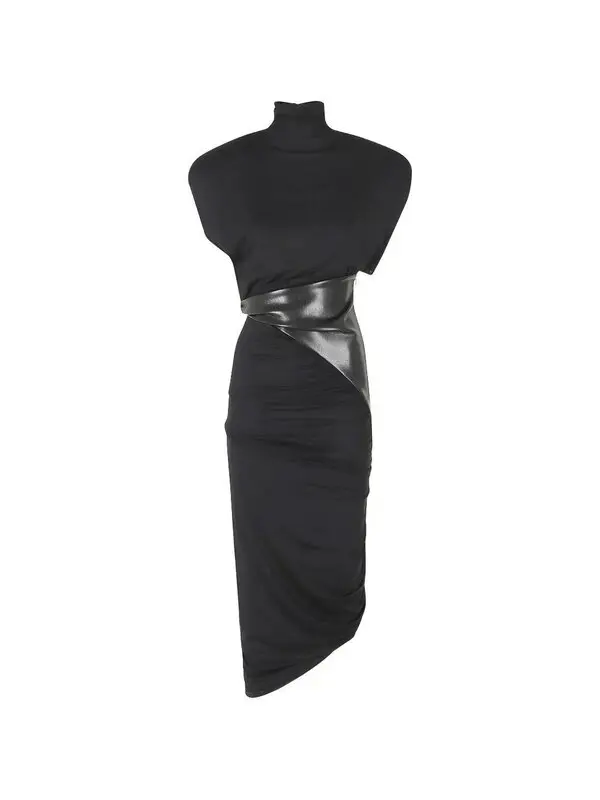 Andamane Ruched Faux-leather Panel Asymmetric Dress - Black