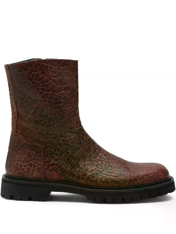 VINNY'S Croco-embossed Leather Boots - Brown
