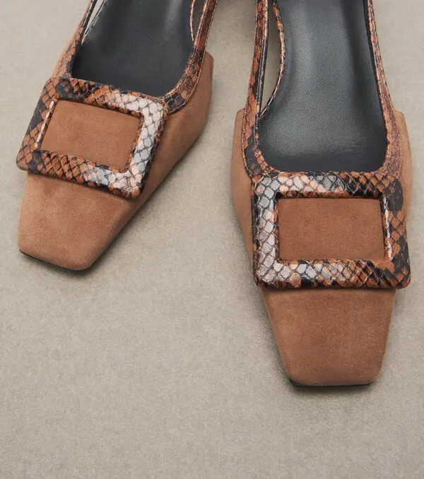 ROGER VIVIER Belle Vivier Snake-effect Suede Slingback Pumps