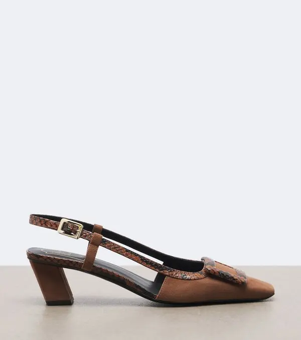 ROGER VIVIER Belle Vivier Snake-effect Suede Slingback Pumps