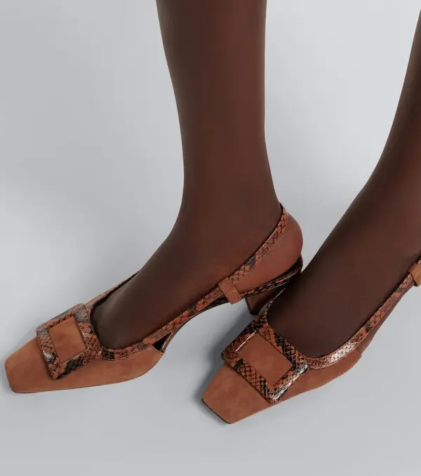 ROGER VIVIER Belle Vivier Snake-effect Suede Slingback Pumps