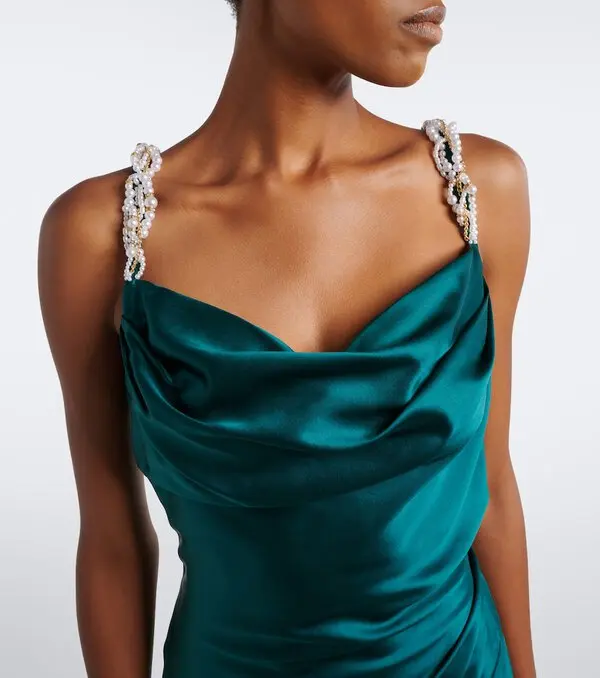Balmain Embellished Ruched Silk Satin Gown