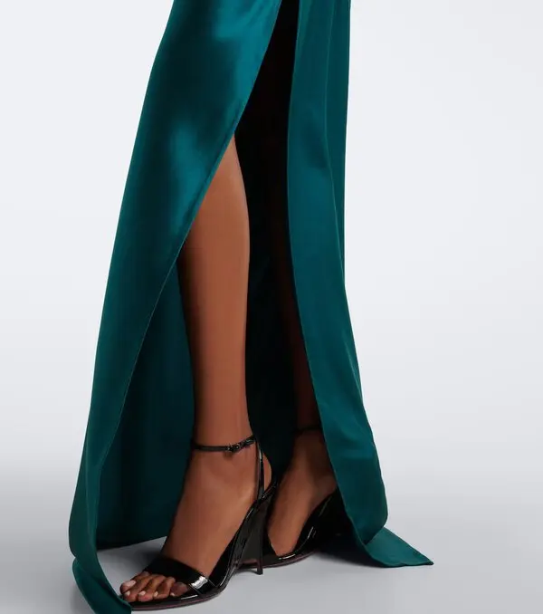Balmain Embellished Ruched Silk Satin Gown