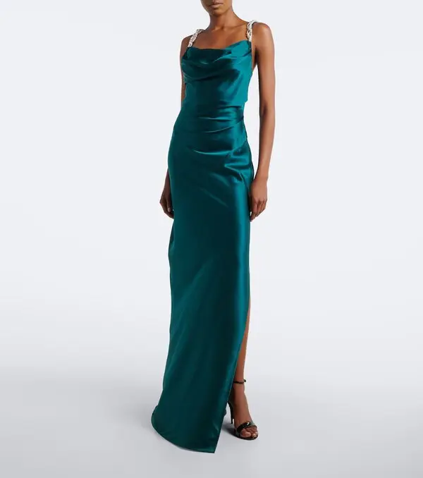 Balmain Embellished Ruched Silk Satin Gown