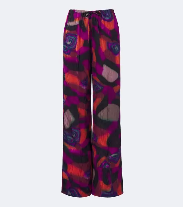 Dries Van Noten Printed Moire Wide-leg Pants - Multicoloured