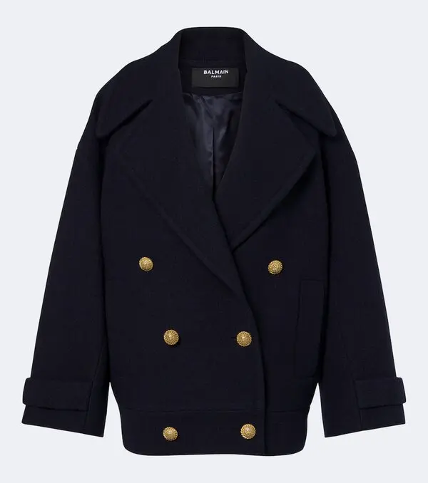 Balmain Oversized Virgin Wool Peacoat - Blue