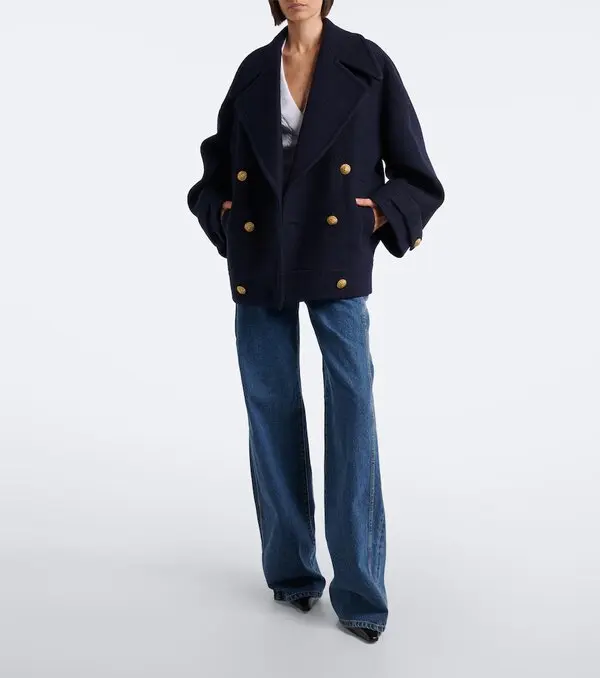 Balmain Oversized Virgin Wool Peacoat