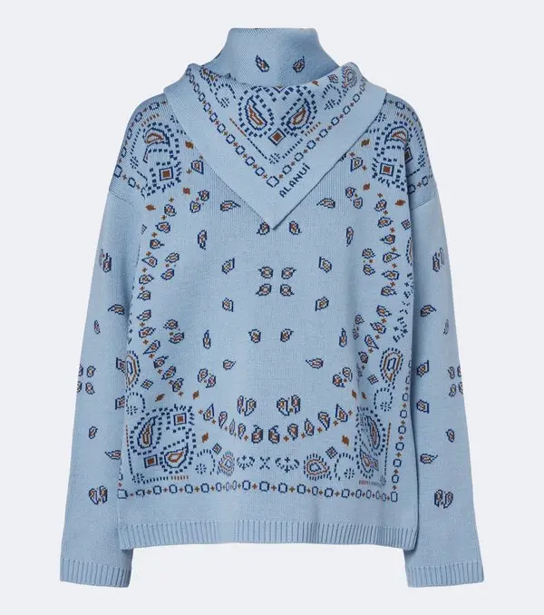 Alanui Bandana Jacquard Virgin Wool Sweater - Blue