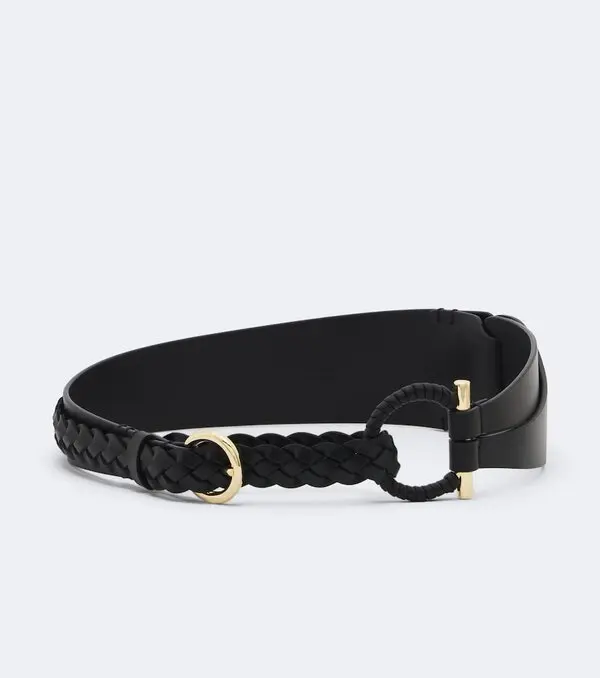 FERRAGAMO Gancini Braided Leather Belt - Black